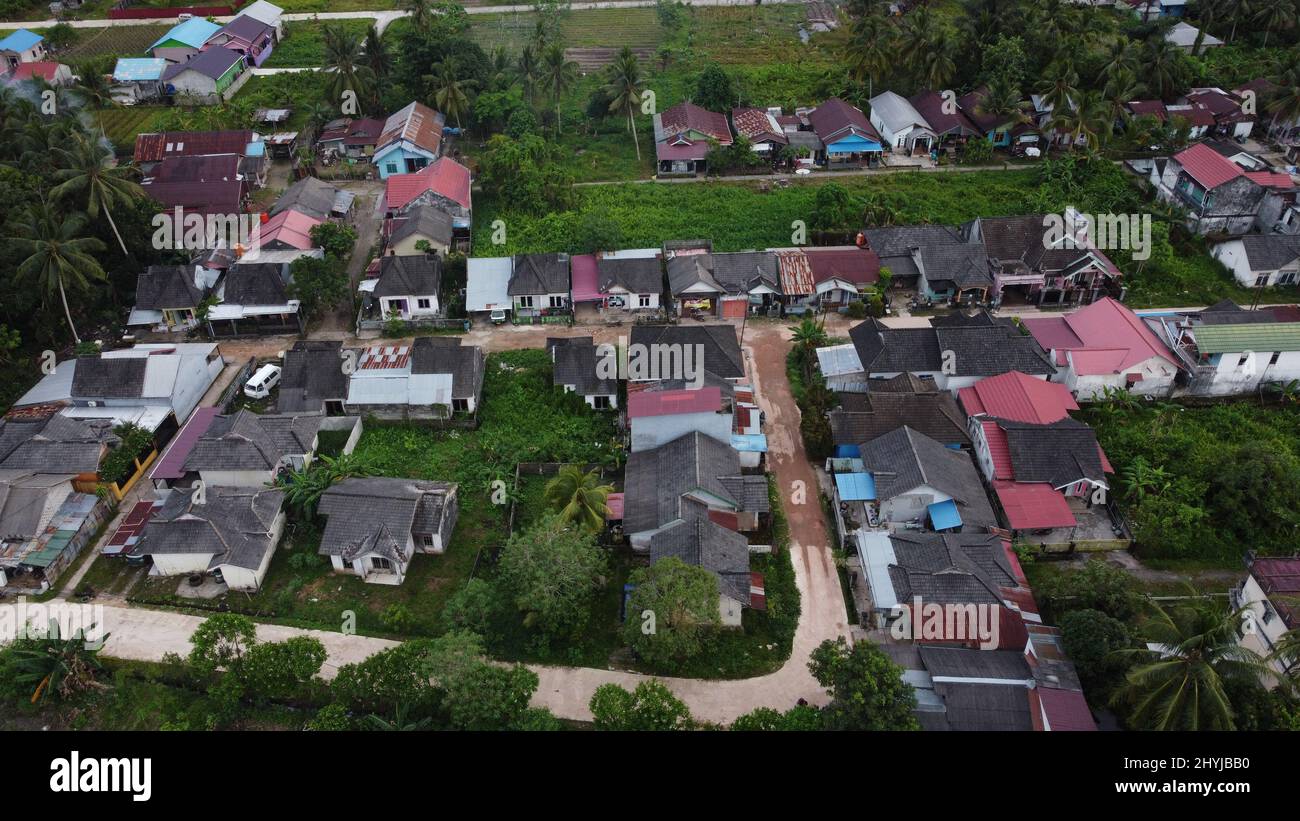 Aerial view of a beautiful landscape with many buildings in East ...