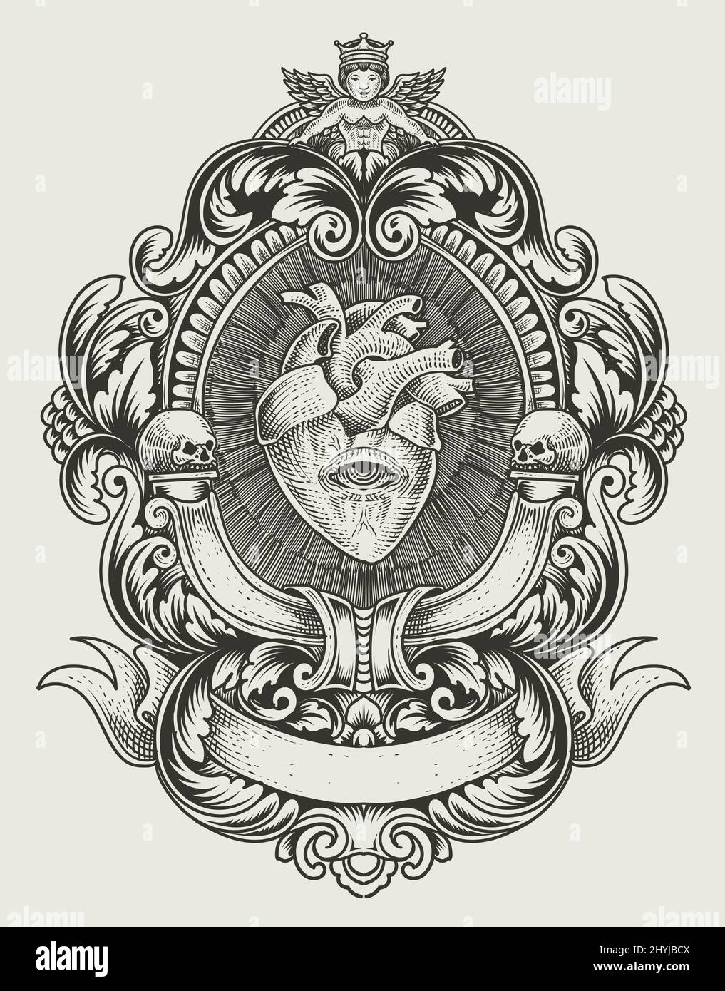 Vintage engraved heart frame Stock Vector Images - Alamy