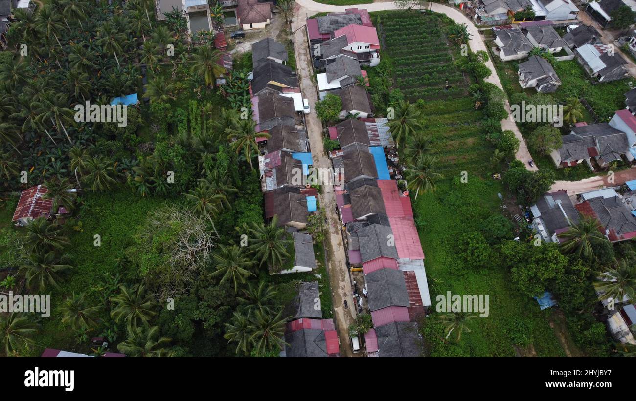 Aerial view of a beautiful landscape with many buildings in East ...