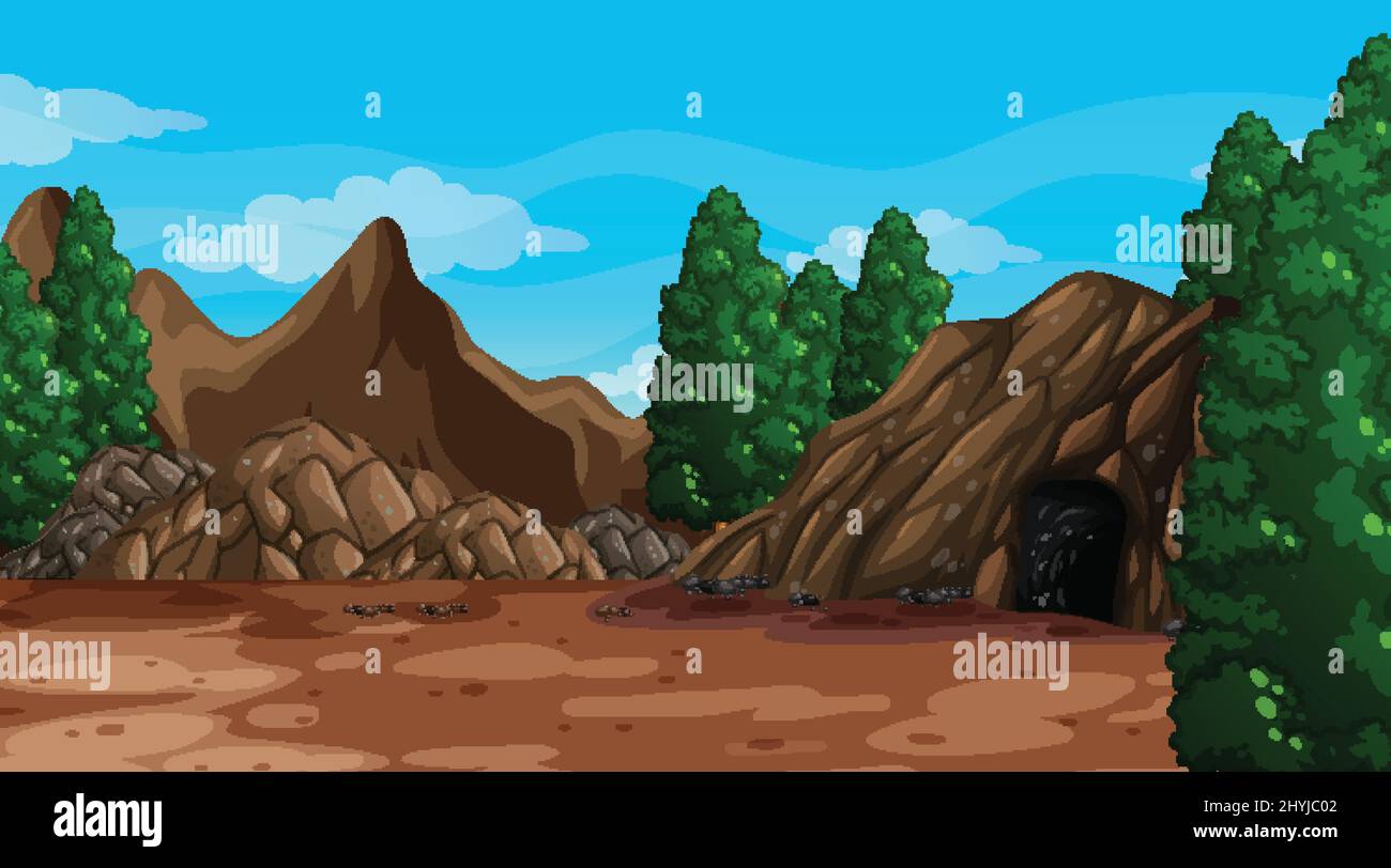 A natural scene landscape with cave illustration Stock Vector Image ...
