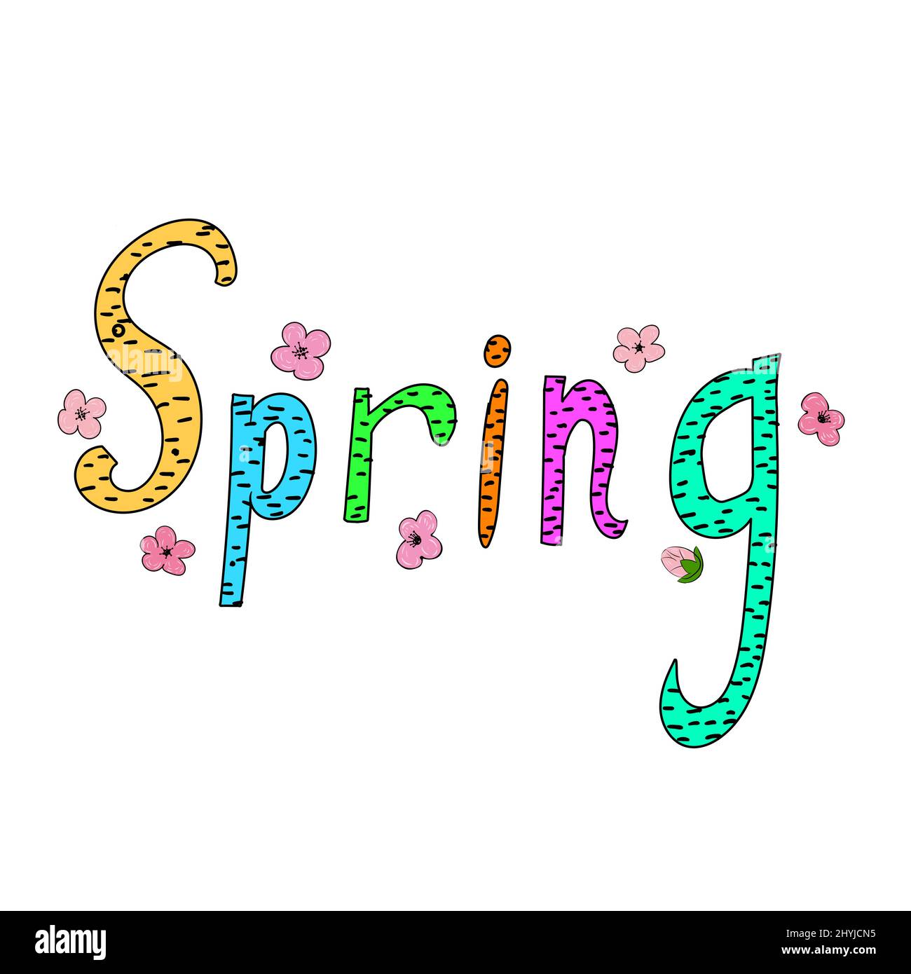 Spring banner sketched doodle hand drawn lettering. Greeting card ...