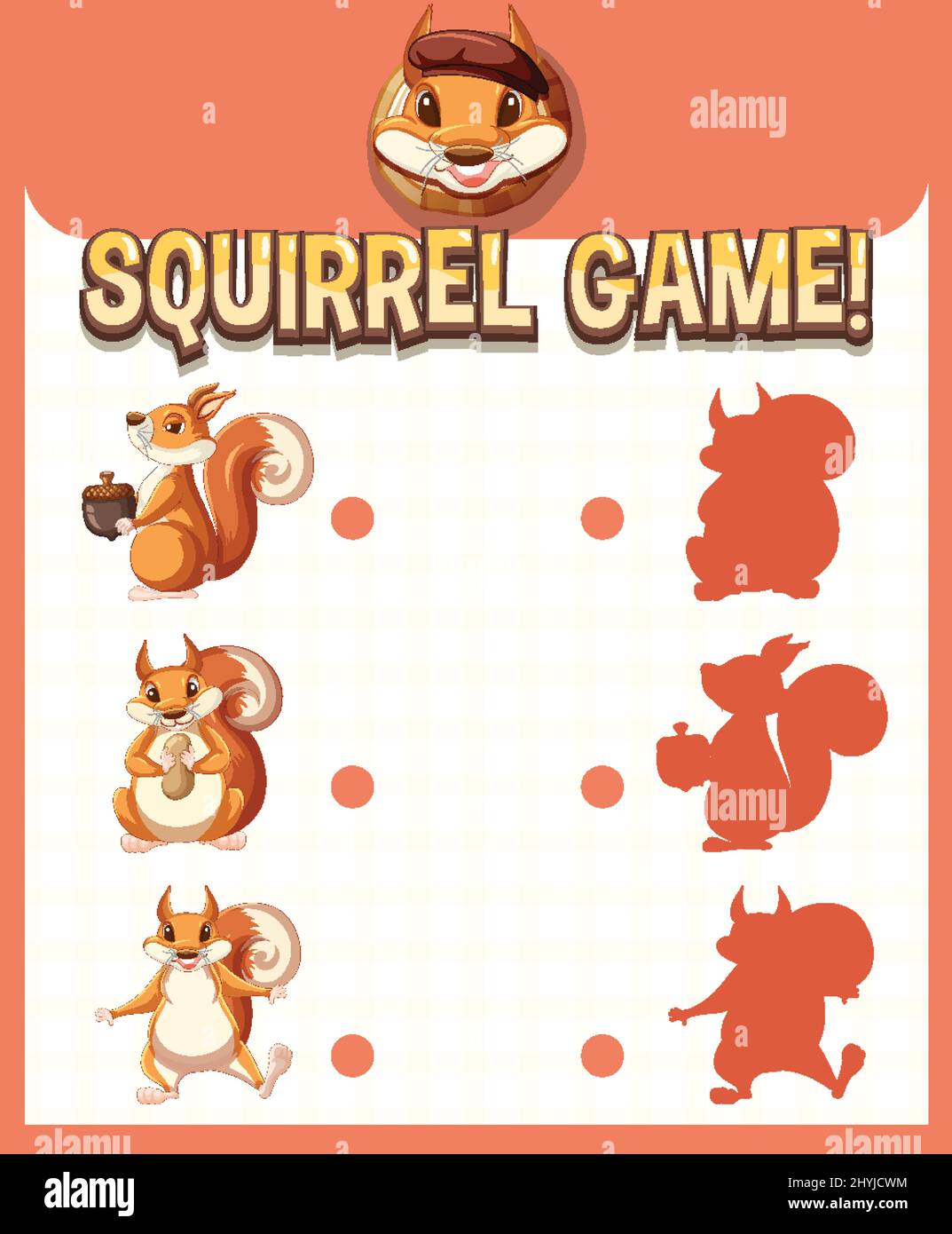 A squirrel matching game worksheet for children illustration Stock ...