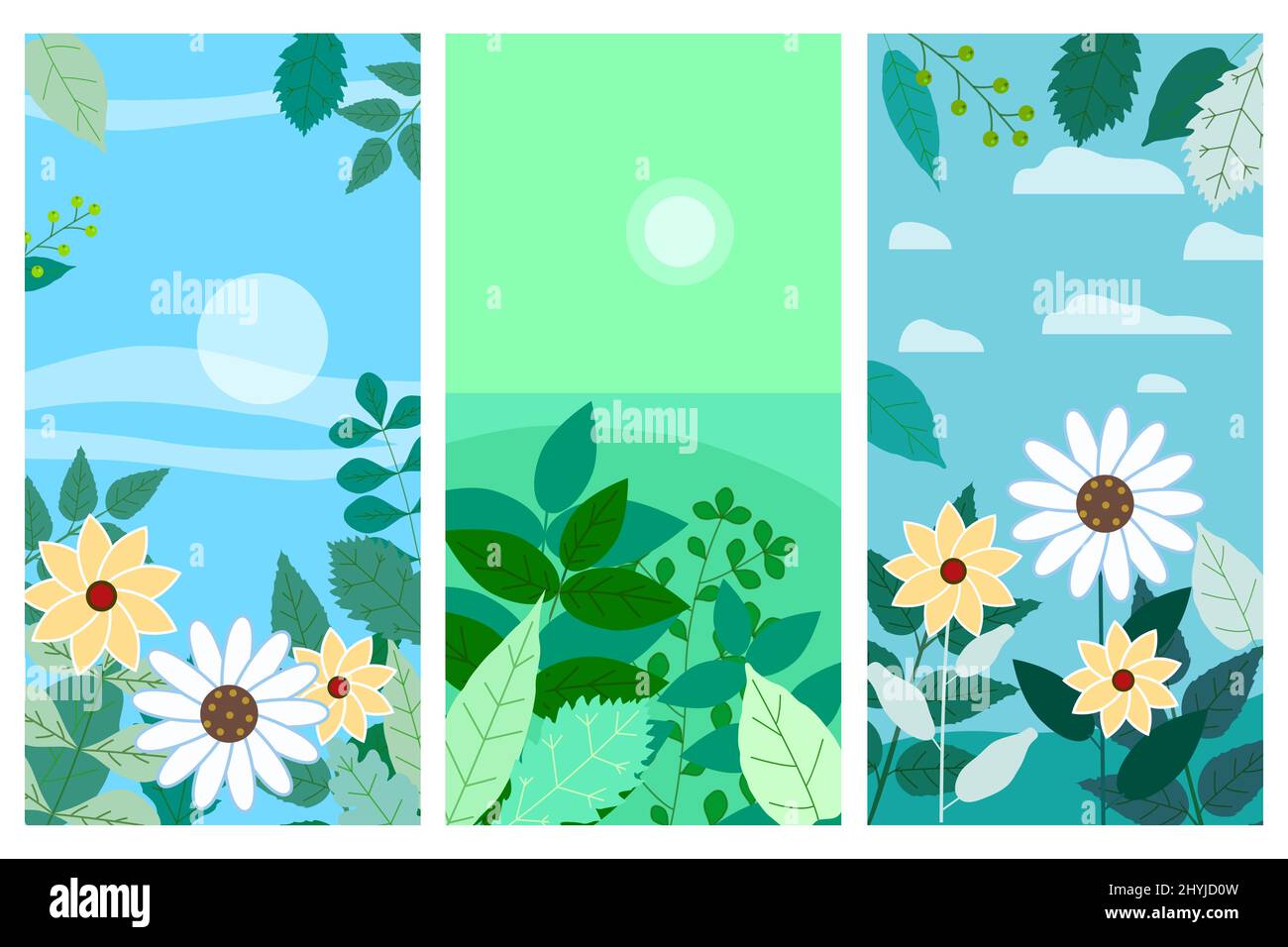 Set of floral spring leaves and flowers vertical backgrounds social ...