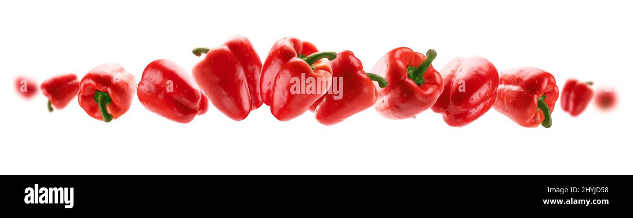 Red paprika levitates on a white background Stock Photo - Alamy