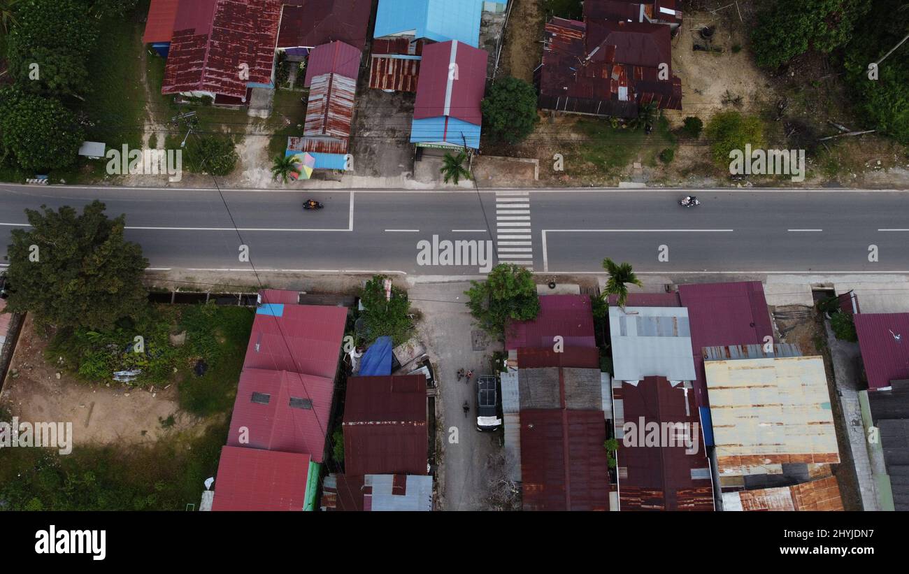 Aerial shot of the landscape and buildings of the East Kalimantan ...