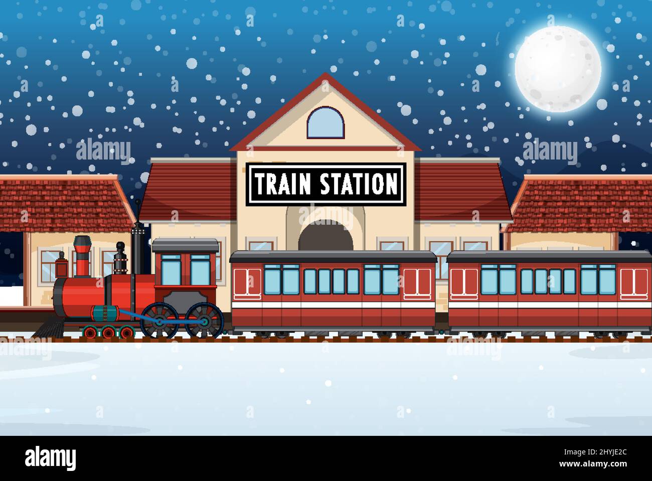 Train station scene with steam locomotive illustration Stock Vector ...