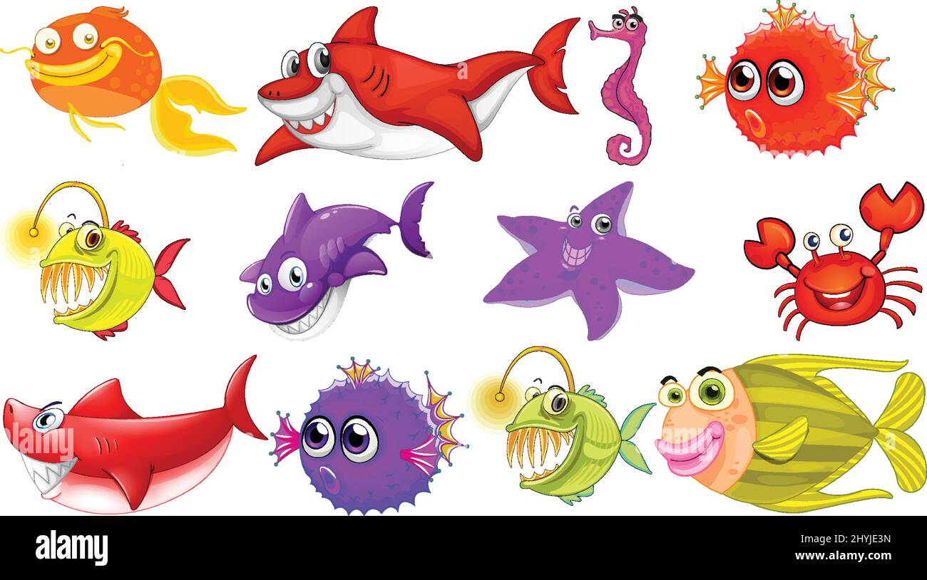 Sea animals cartoon collection illustration Stock Vector Image & Art ...