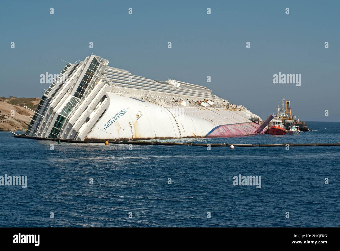 Half-sunken wreck of the cruise ship Costa Concordia (shipwreck of 13 ...