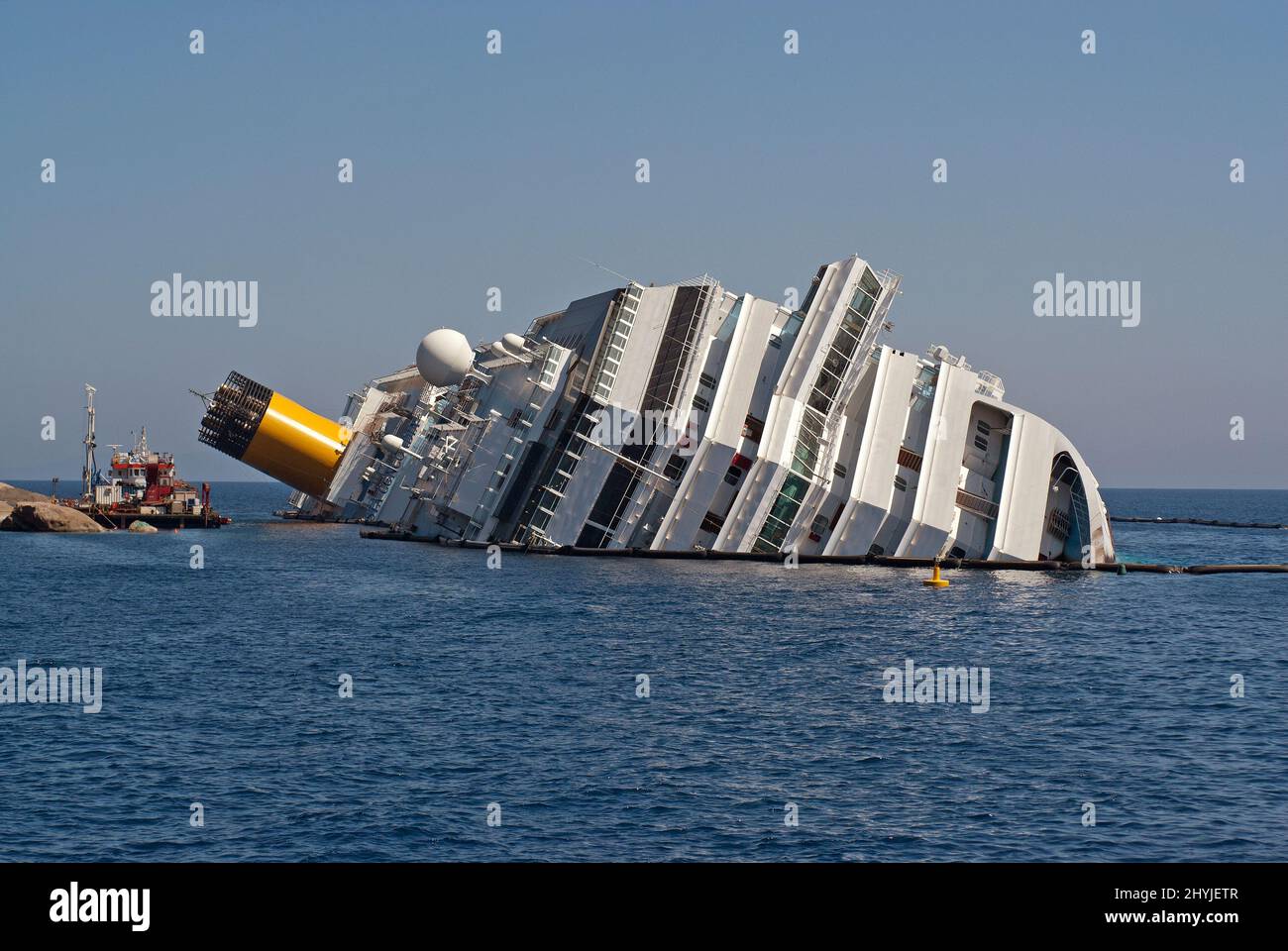 Half-sunken wreck of the cruise ship Costa Concordia (shipwreck of 13 ...