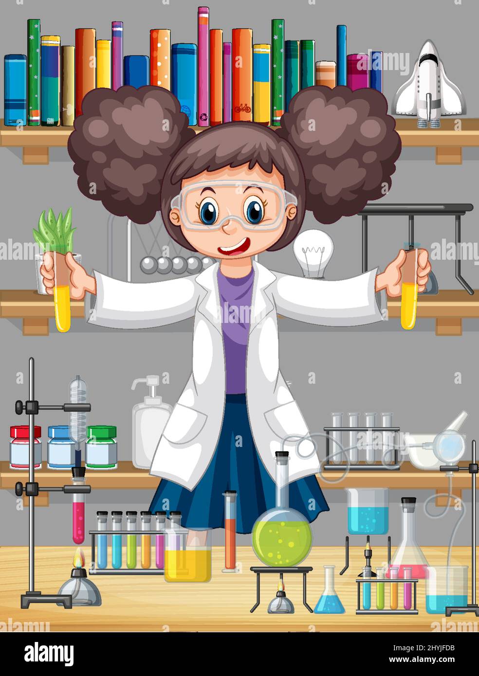 Laboratory scene with scientist cartoon character illustration Stock ...