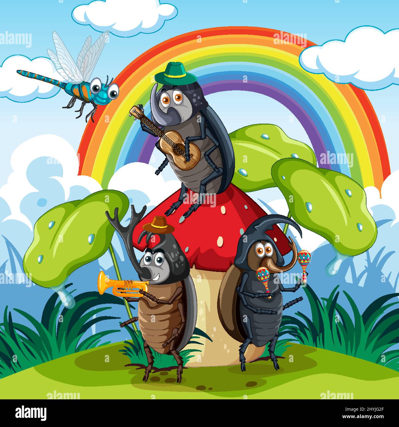 Fantasy forest with cartoon insects illustration Stock Vector Image ...