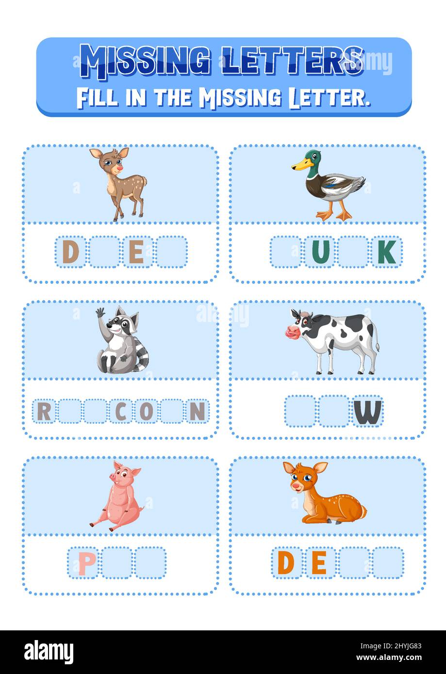 Fill the missing letter of each word worksheet for children ...