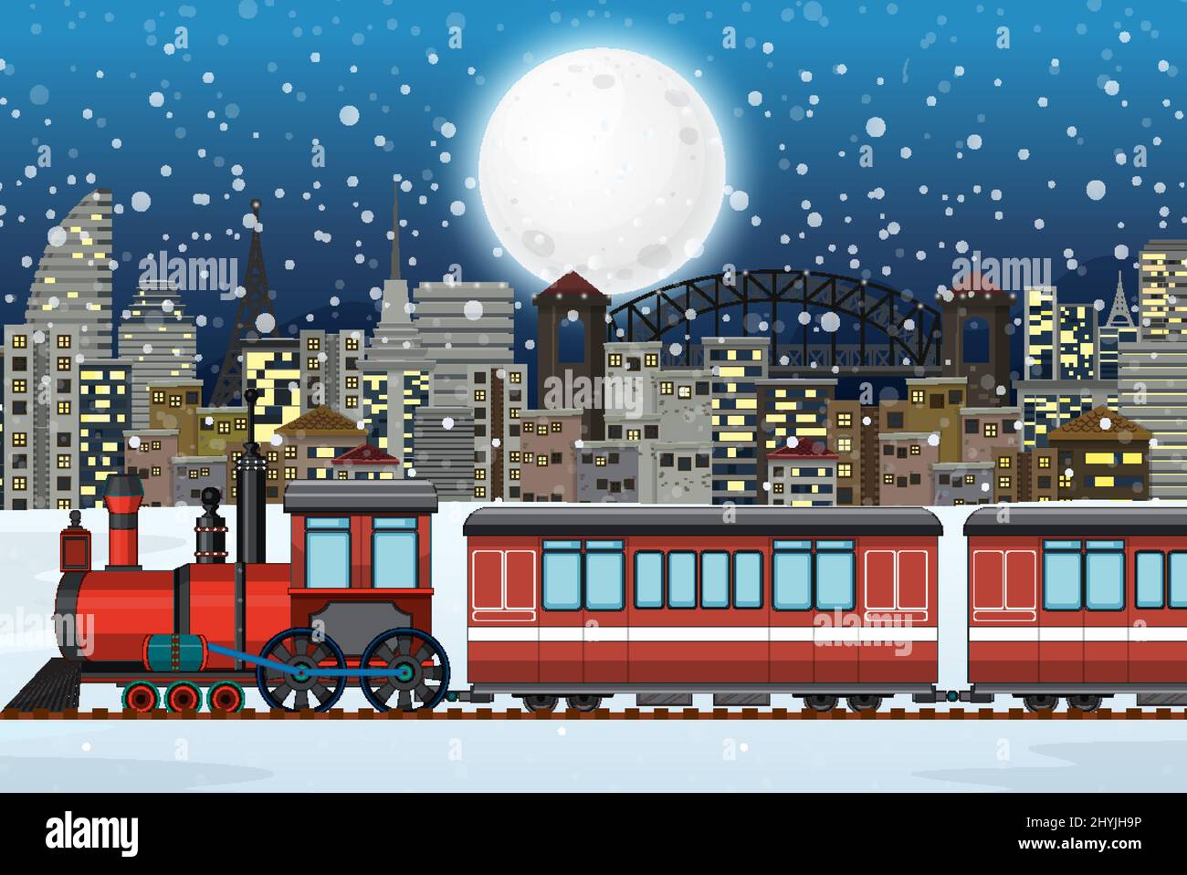 Outdoor scene with a steam locomotive train illustration Stock Vector ...