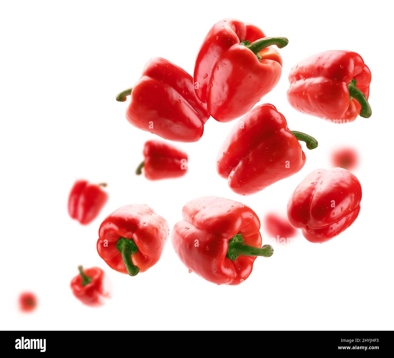 Red paprika levitates on a white background Stock Photo - Alamy