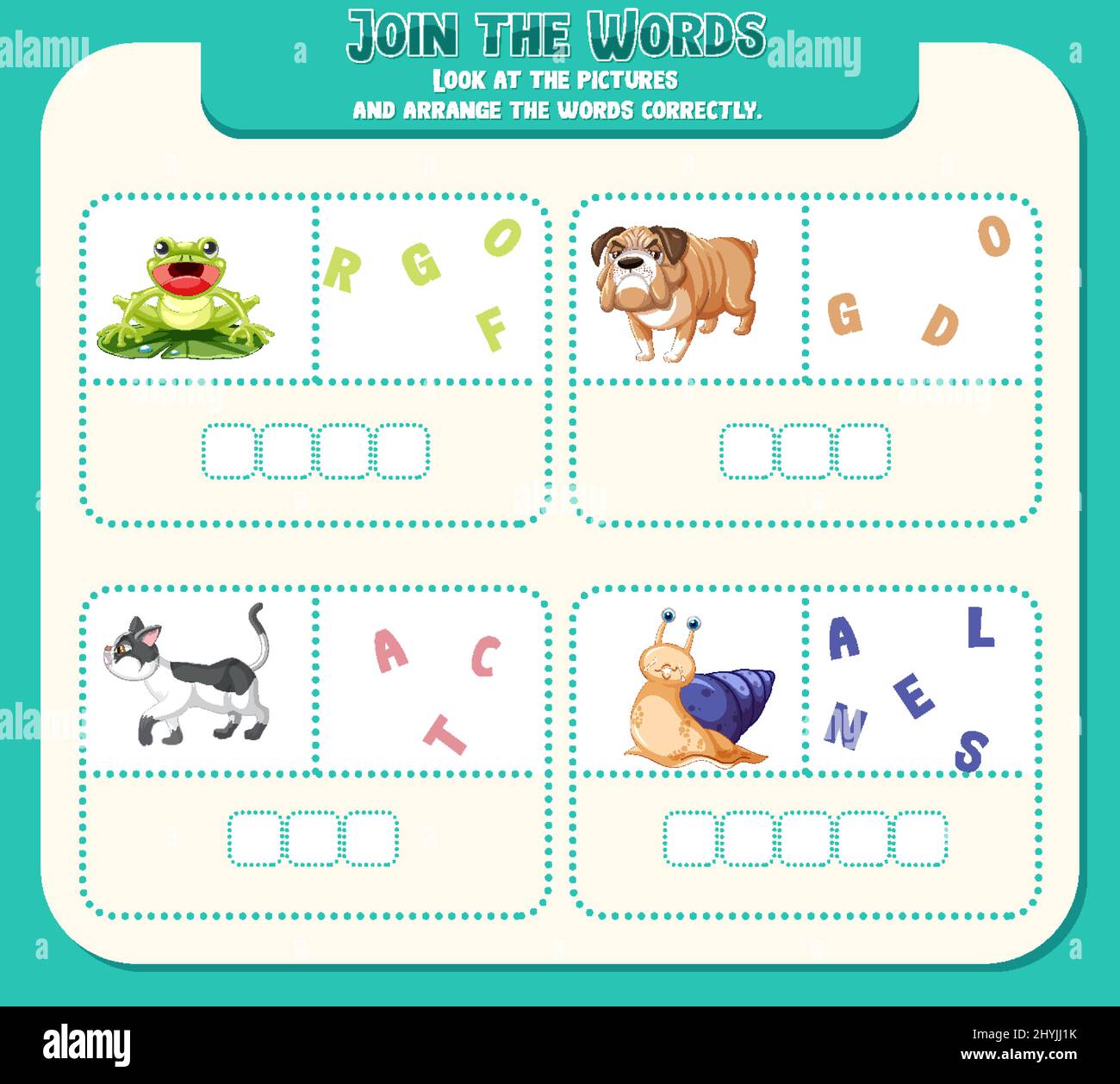 Arrange the letters in order with pictures illustration Stock Vector ...
