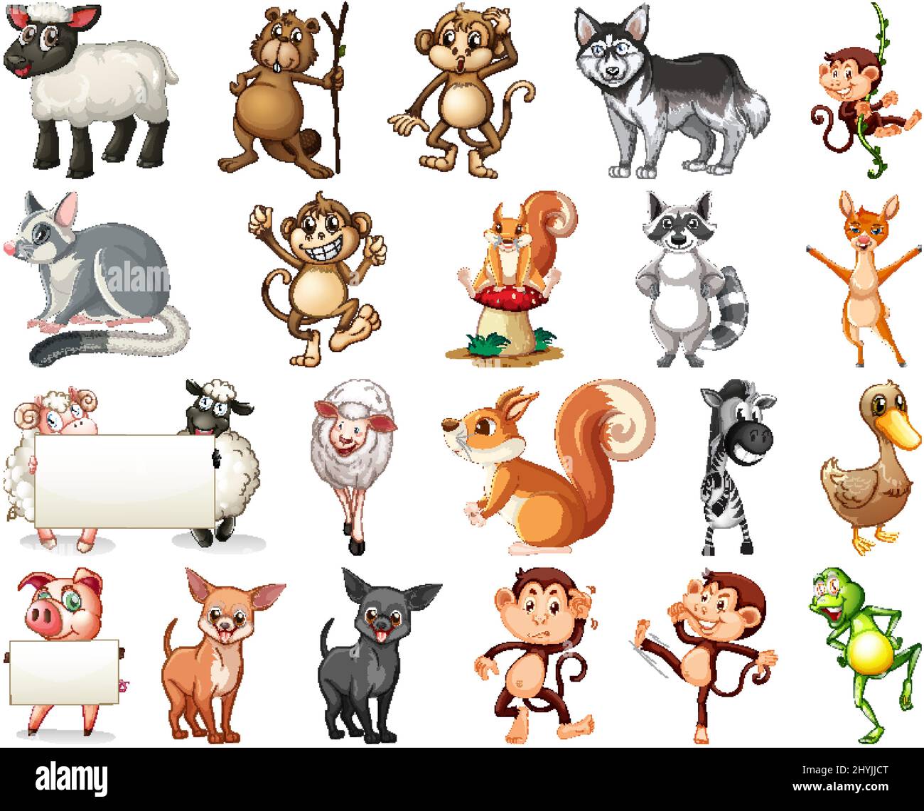 Set of animal cartoon character illustration Stock Vector Image & Art ...