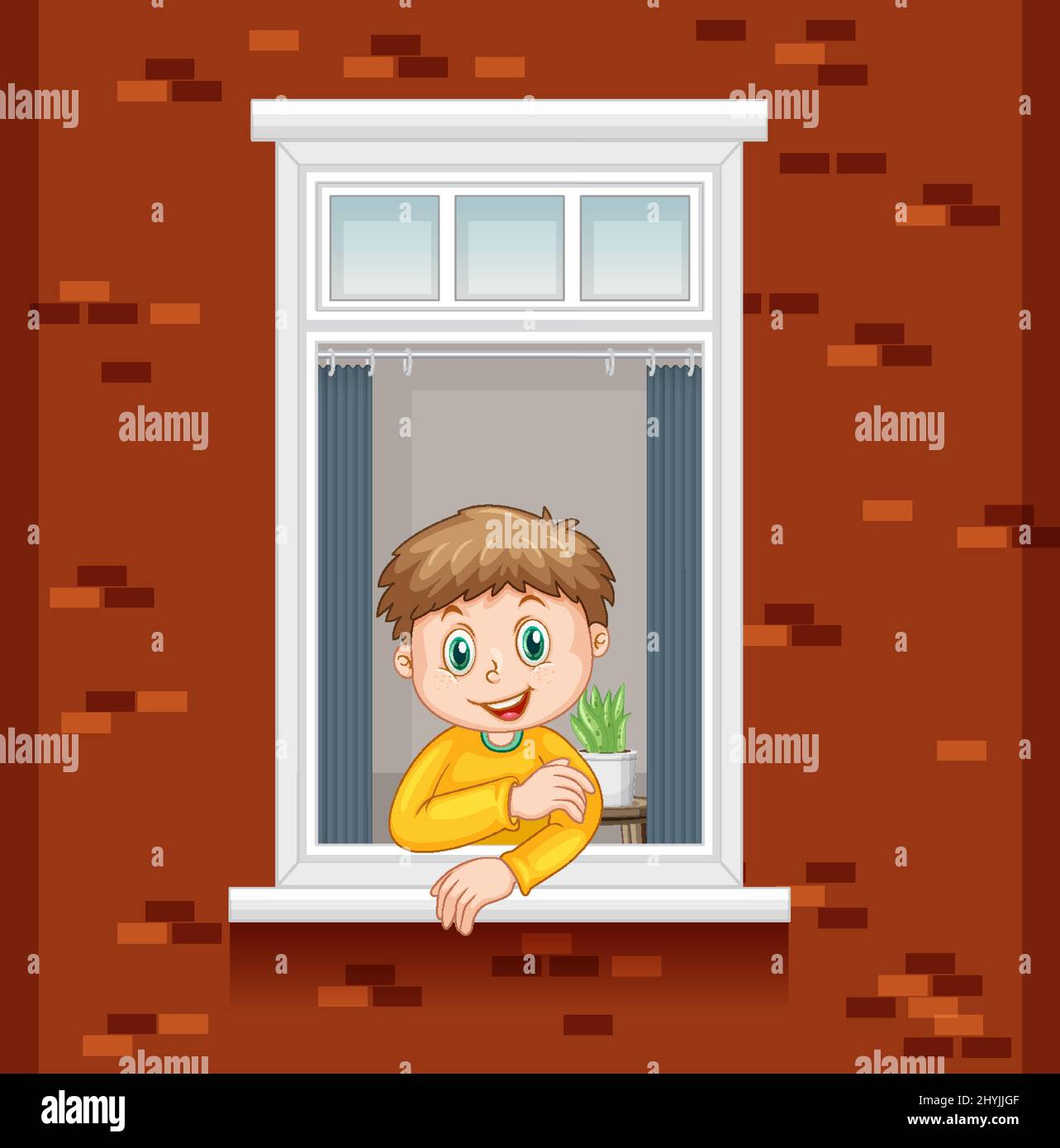 View through the window of a boy cartoon character illustration Stock ...