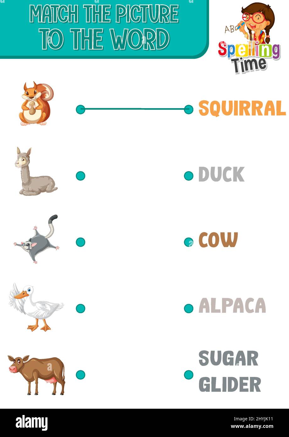 Word to picture matching worksheet for children illustration Stock ...