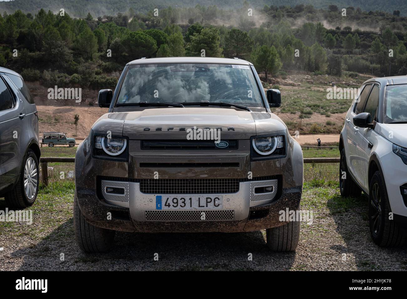 Picture of a Modern Land Rover Defender in the field Stock Photo - Alamy