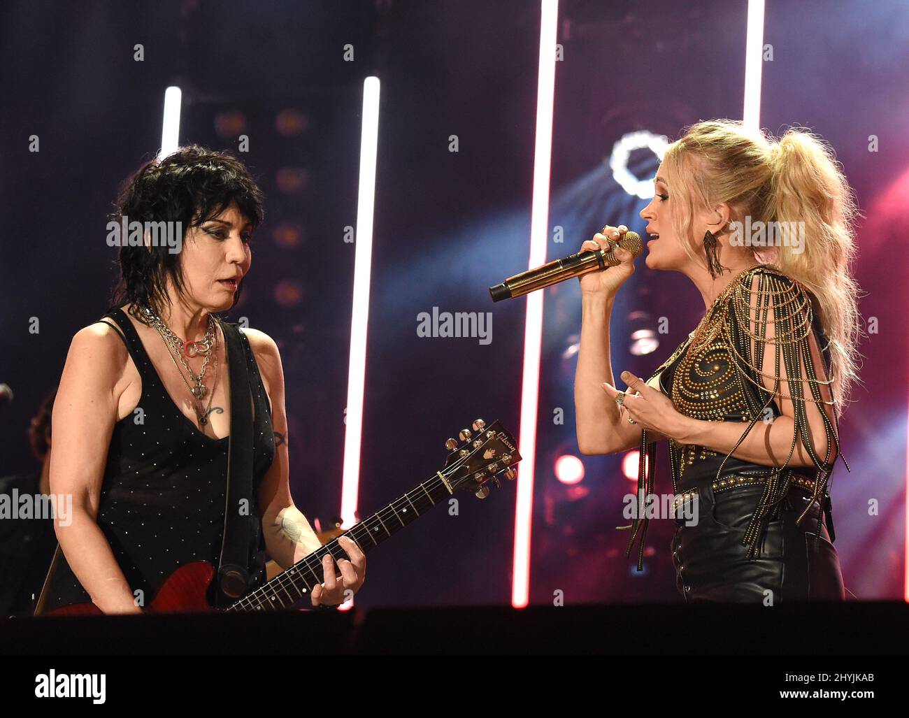 Carrie Underwood and Joan Jett onstage at the 2019 CMA Fest held at ...