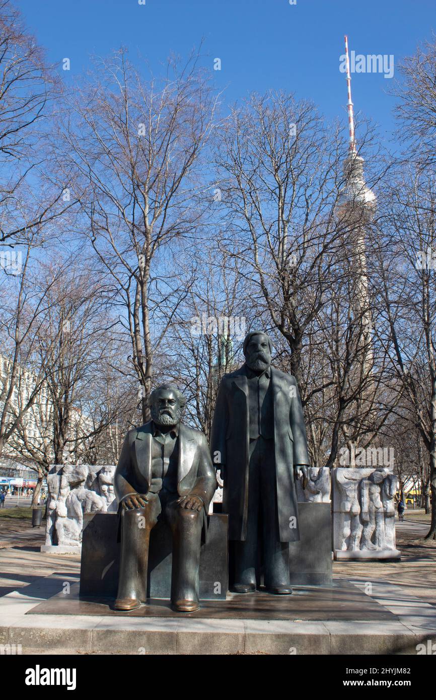 Statue of Marx and Engels in the Marx-Engels-Forum a public park in ...