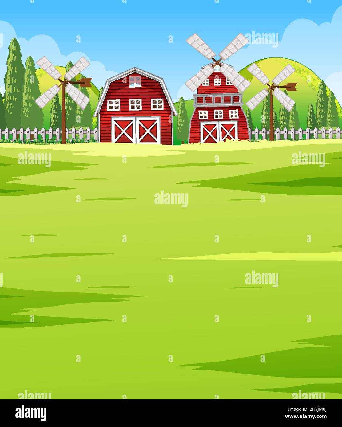 Farm scene landscape with barn illustration Stock Vector Image & Art ...