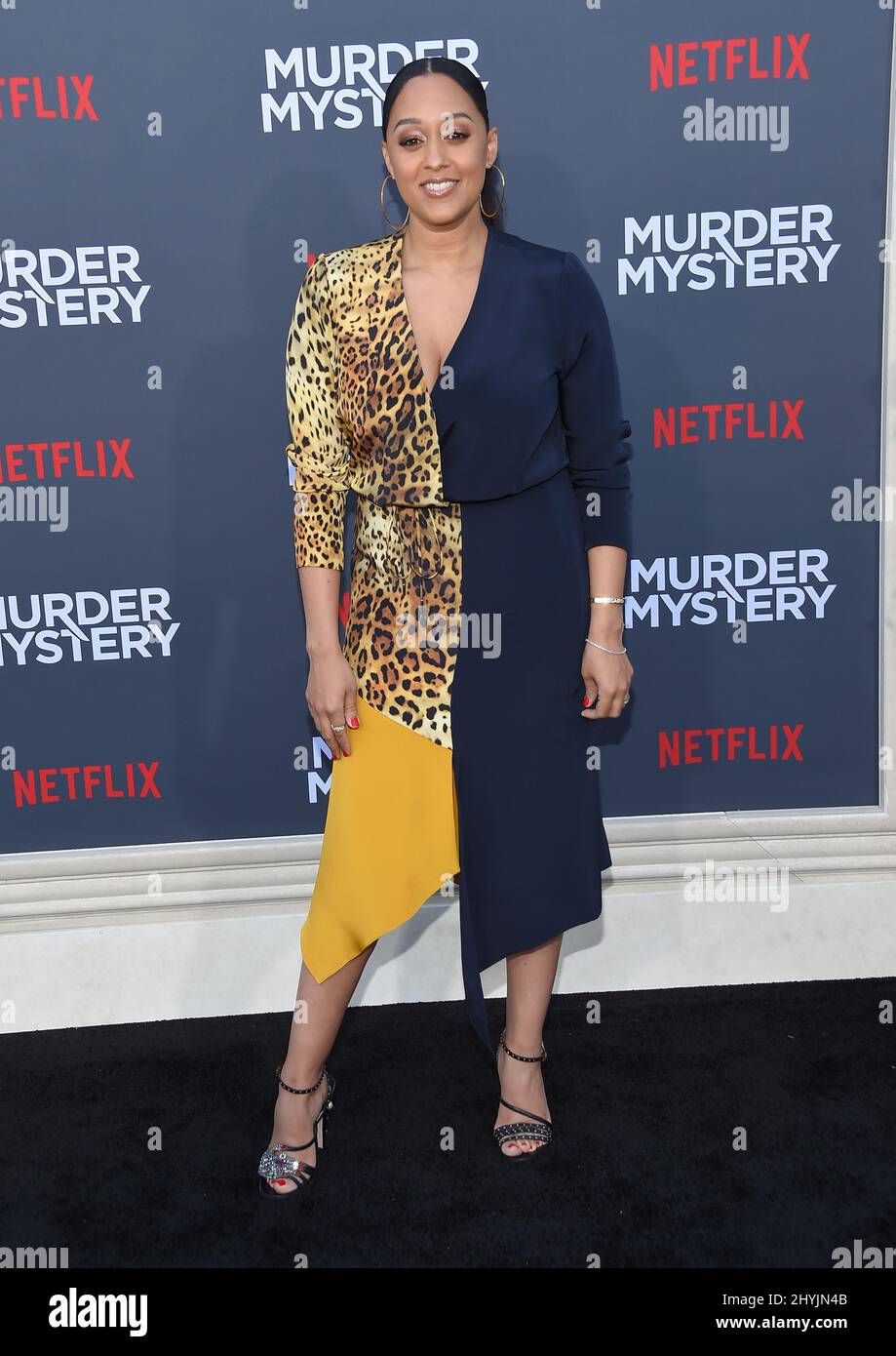 Tia Mowrey attending the premiere of Murder Mystery in Los Angeles ...