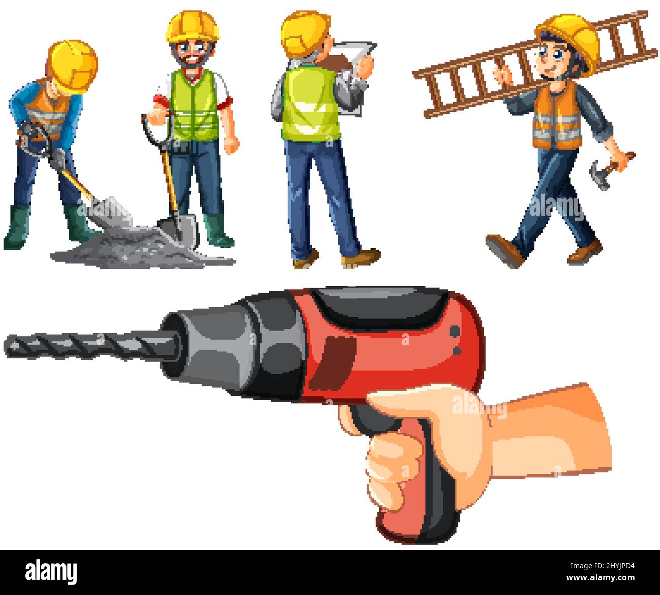 Construction worker set with men and tools illustration Stock Vector Image & Art - Alamy