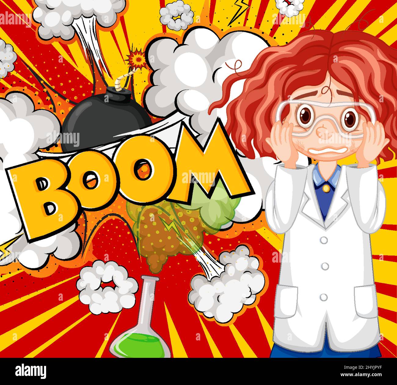 Scientist character with boom speech and facial expression retro comic ...