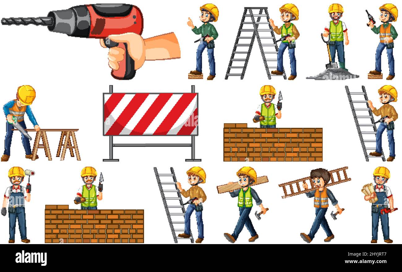 Construction worker set with people at work illustration Stock Vector ...