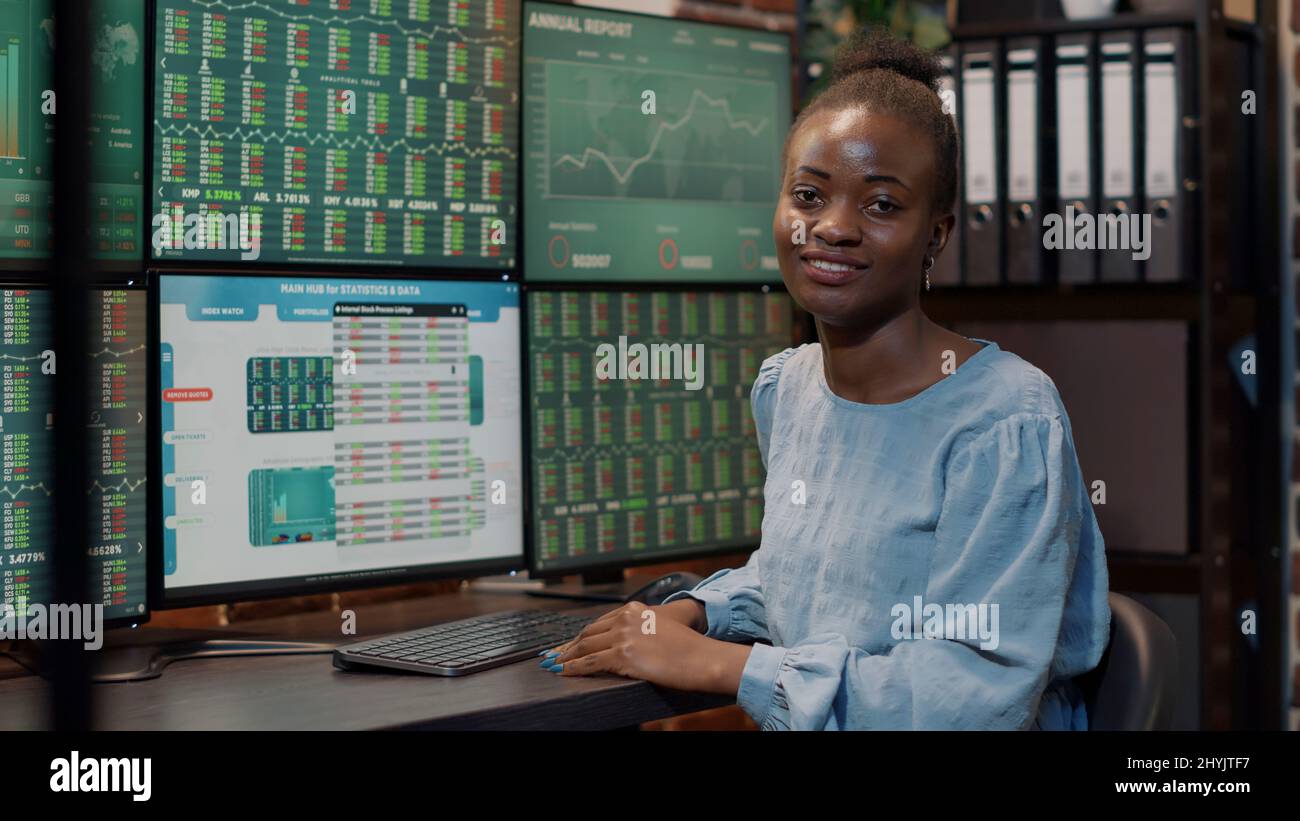 Portrait african american investor monitoring hi-res stock photography ...