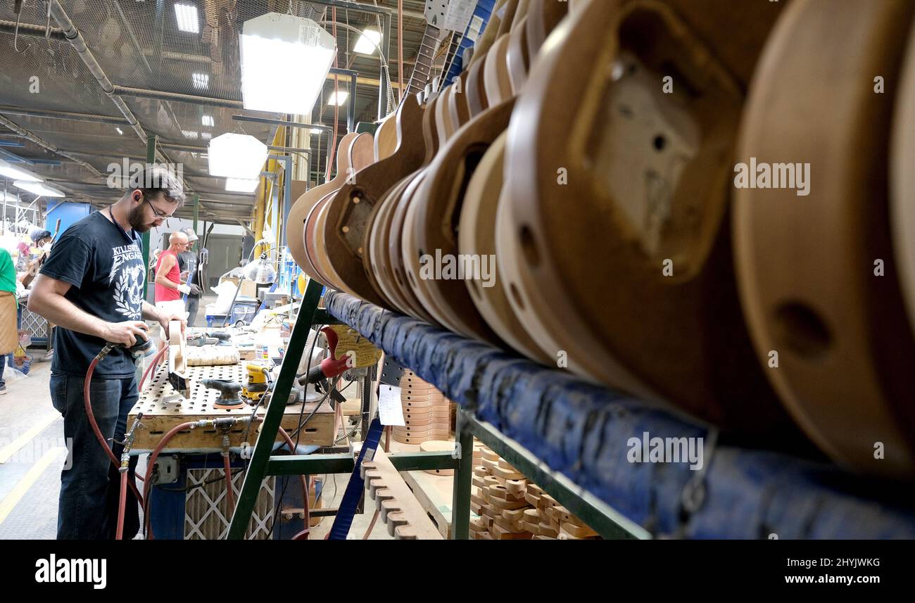 Tour of the Gibson USA Factory on July 17, 2019 in Nashville Stock ...