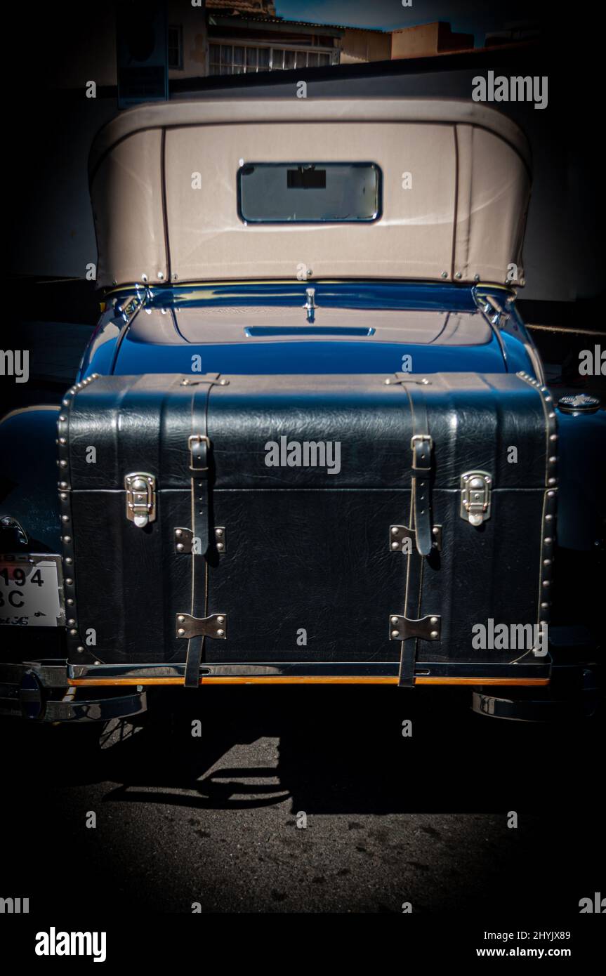 Vintage box on the backside of a retro car Stock Photo - Alamy