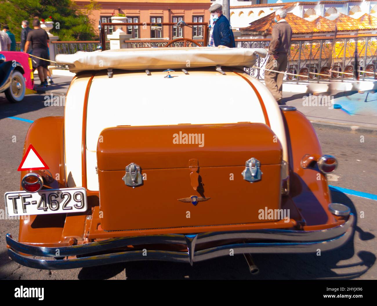 Vintage box on the backside of a retro car Stock Photo - Alamy