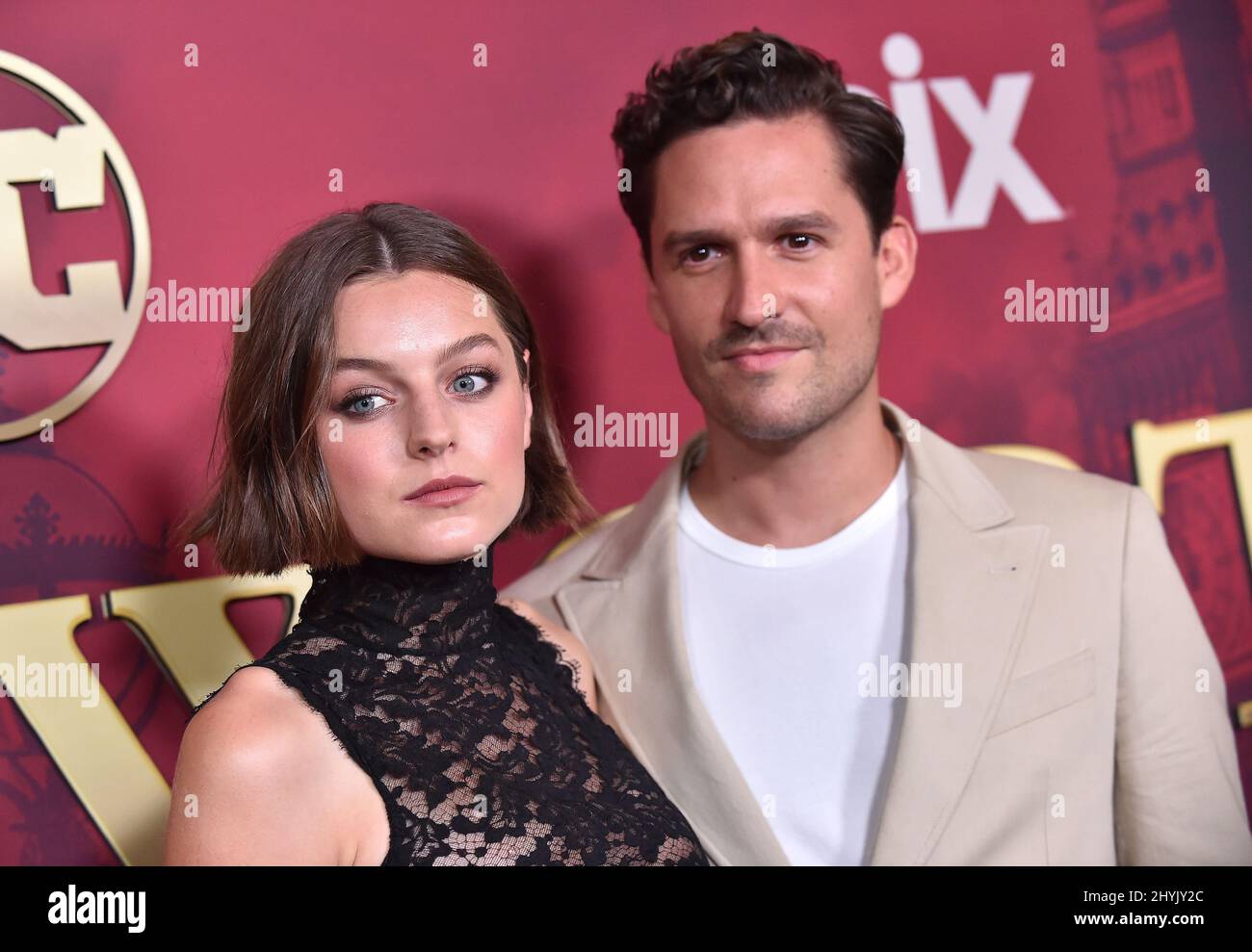 Emma Corrin and Ben Aldridge attending the Pennyworth premiere held at ...