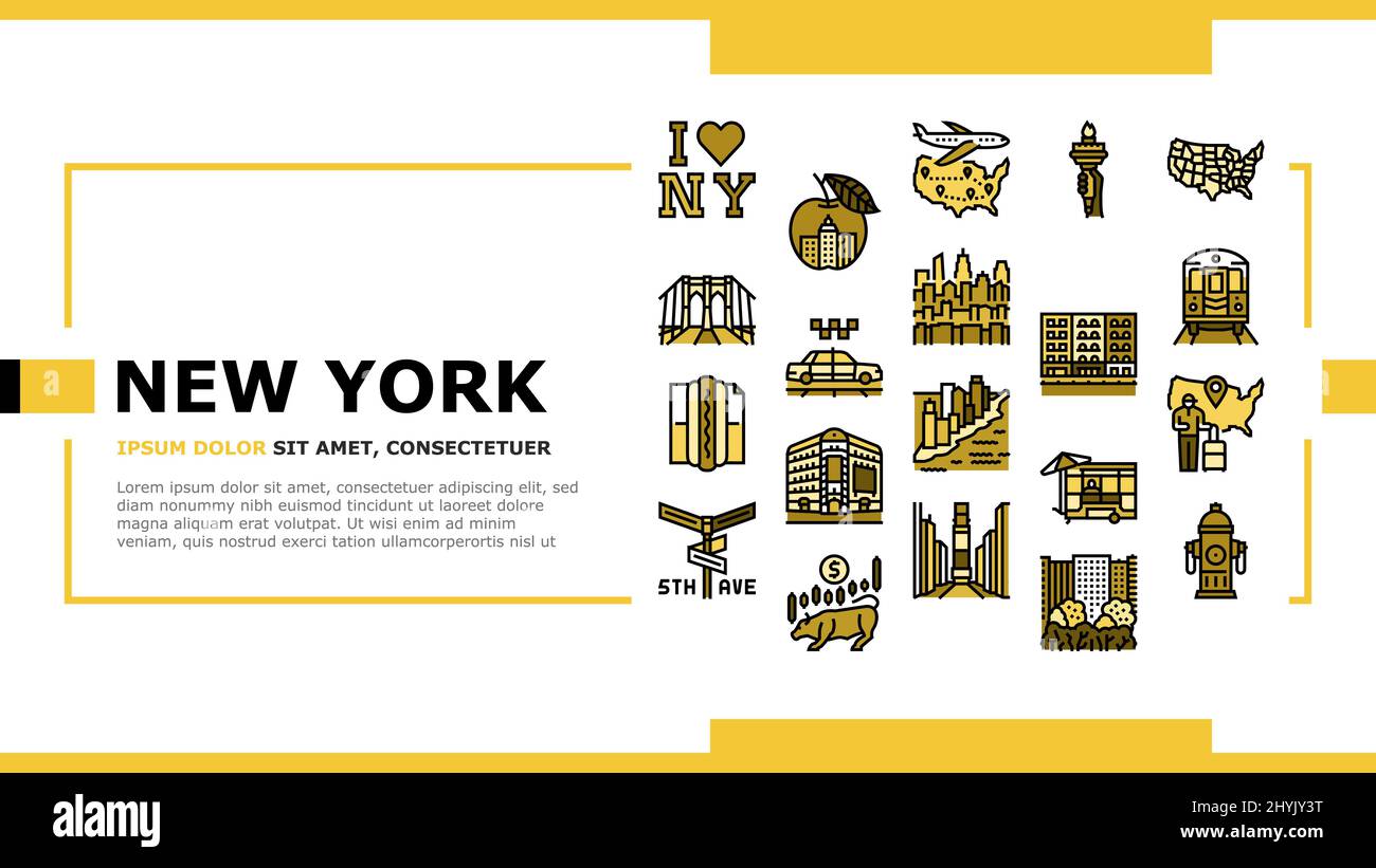 New York American City Landmarks Landing Header Vector Stock Vector ...