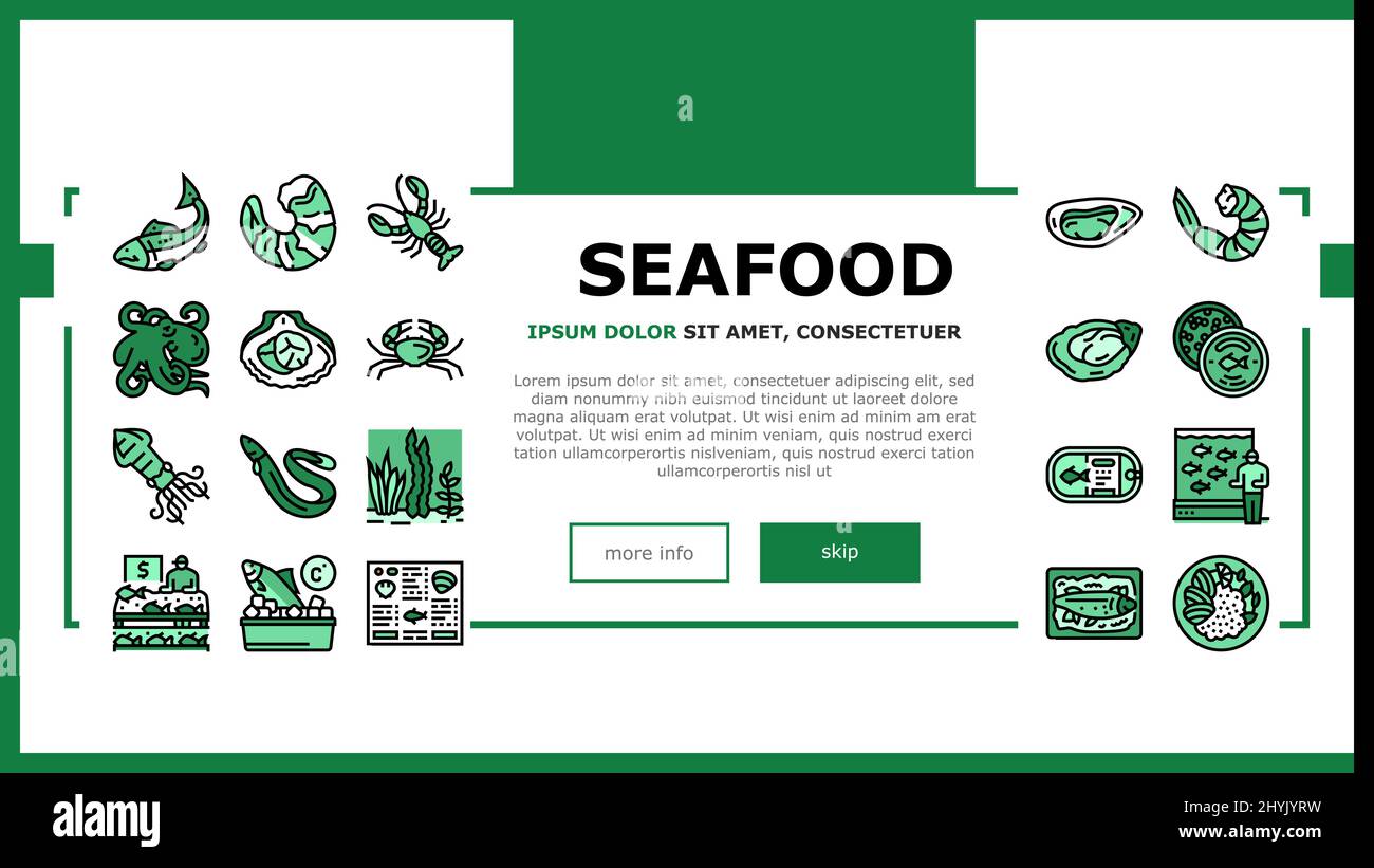 Seafood Cooked Food Dish Menu Landing Header Vector Stock Vector Image ...