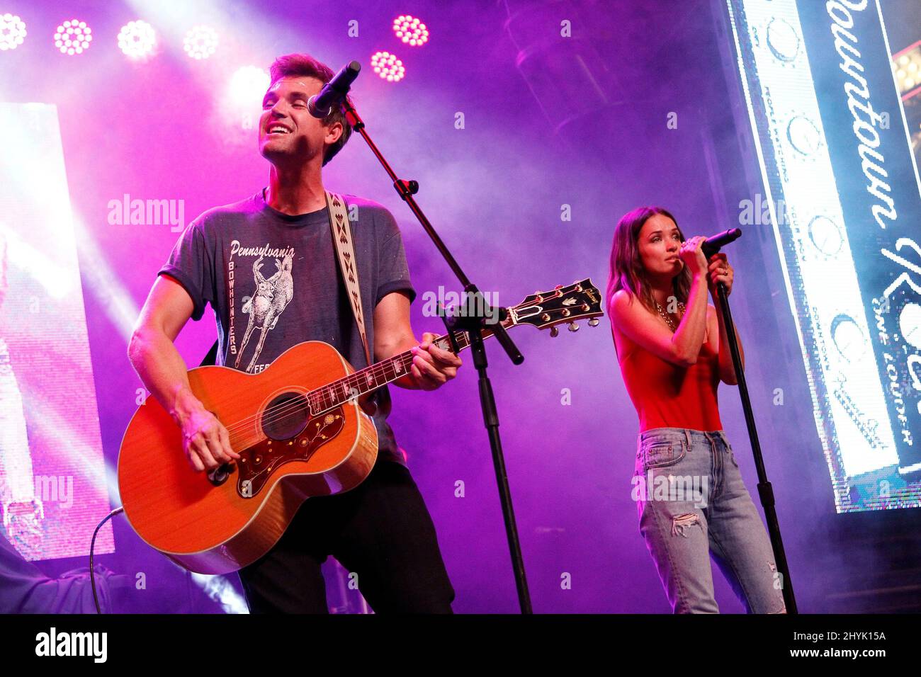 Tyler Hilton, Liz Huett performing onstage at the Pop 2000 Tour concert ...