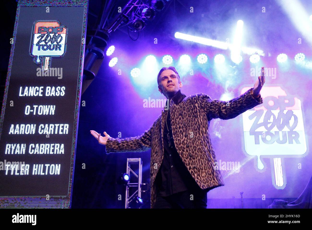 Aaron Carter performing onstage at the Pop 2000 Tour concert held at ...