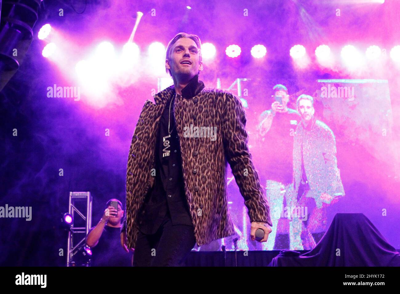 Aaron Carter performing onstage at the Pop 2000 Tour concert held at ...