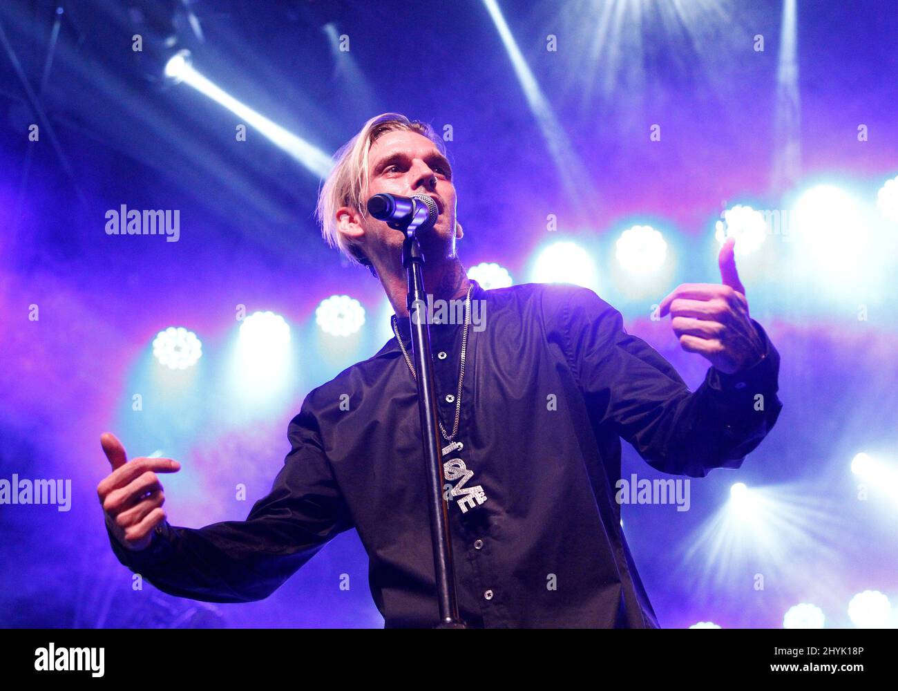 Aaron Carter performing onstage at the Pop 2000 Tour concert held at ...