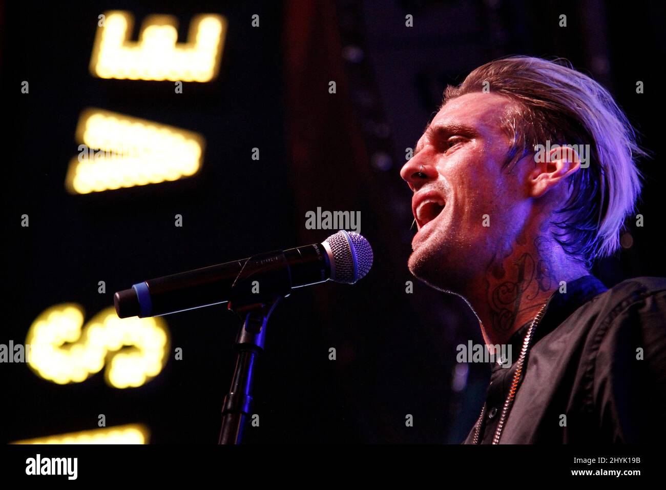 Aaron Carter performing onstage at the Pop 2000 Tour concert held at ...