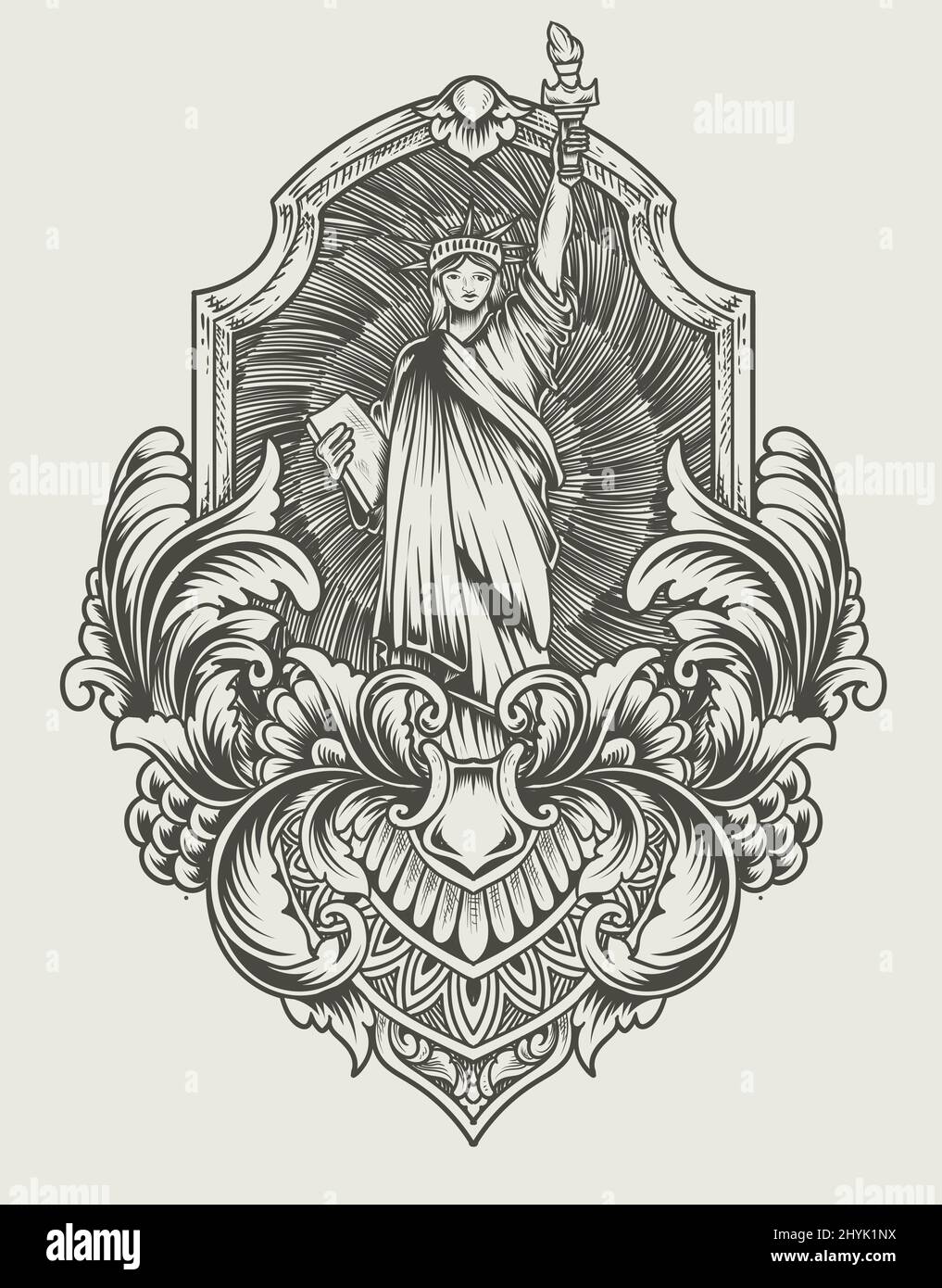 illustration vintage liberty statue with retro style Stock Vector Image ...