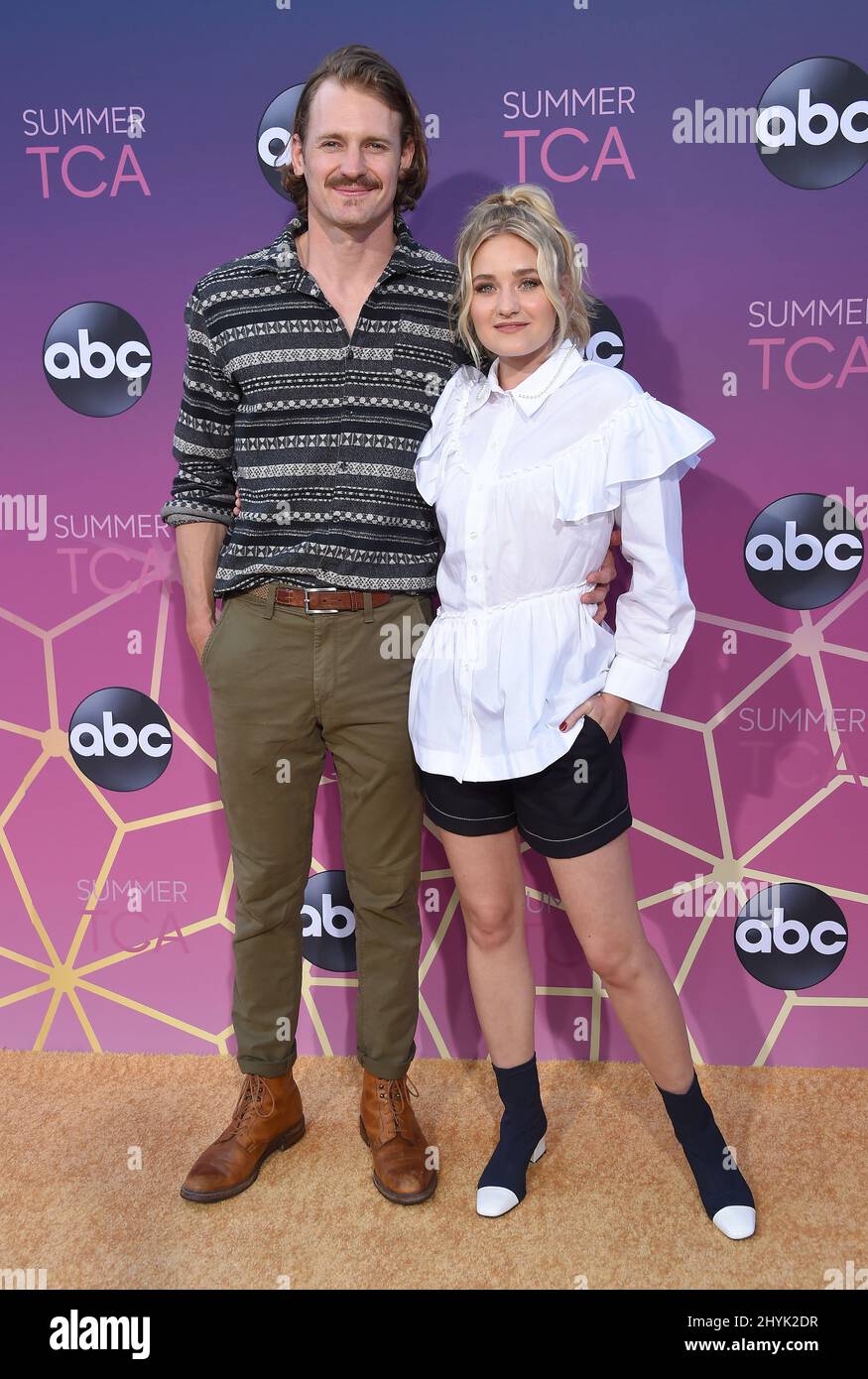 Josh Pence and AJ Michalka arriving to the ABC's TCA Summer Press Tour ...
