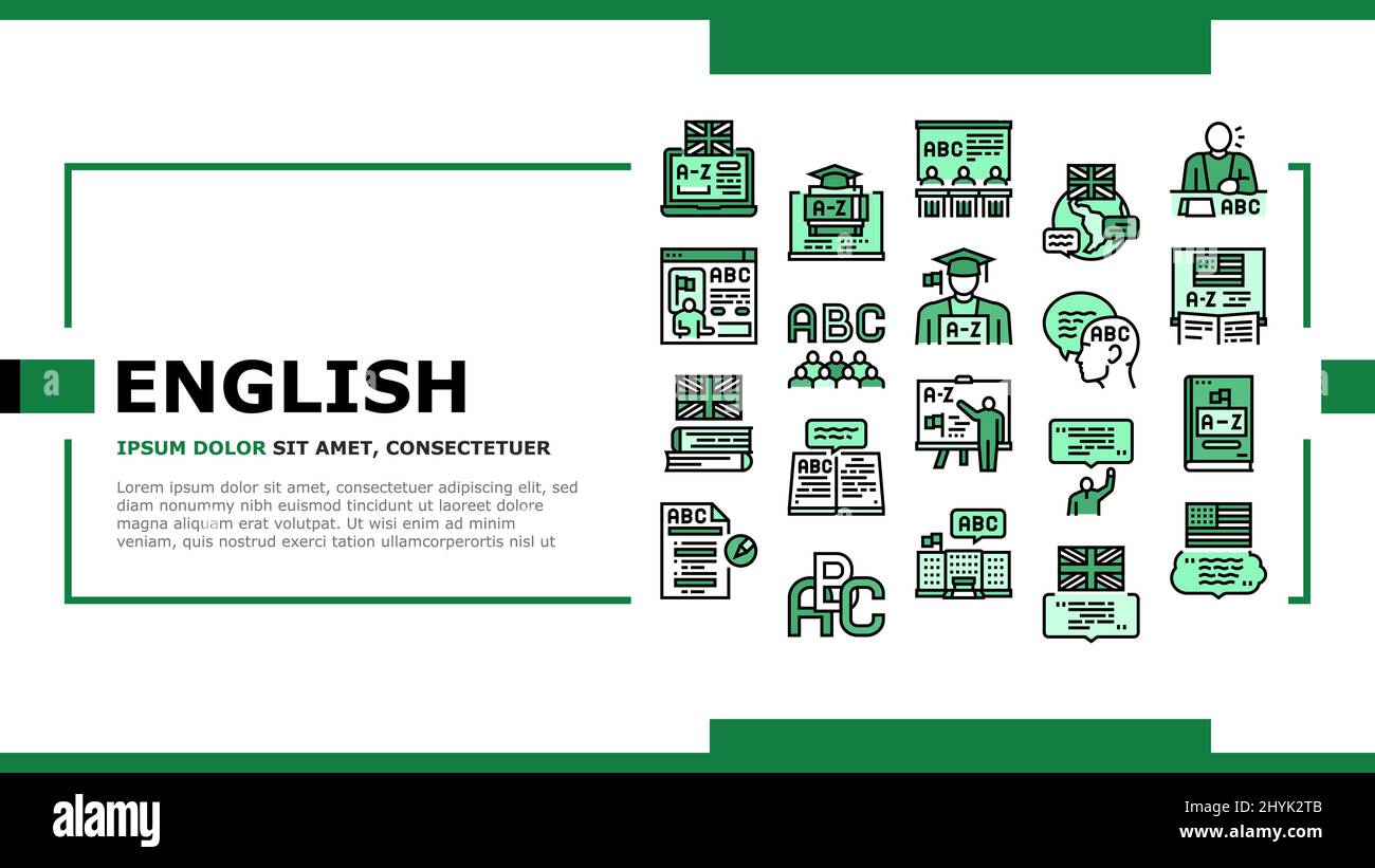 English Language Learn At School Landing Header Vector Stock Vector ...