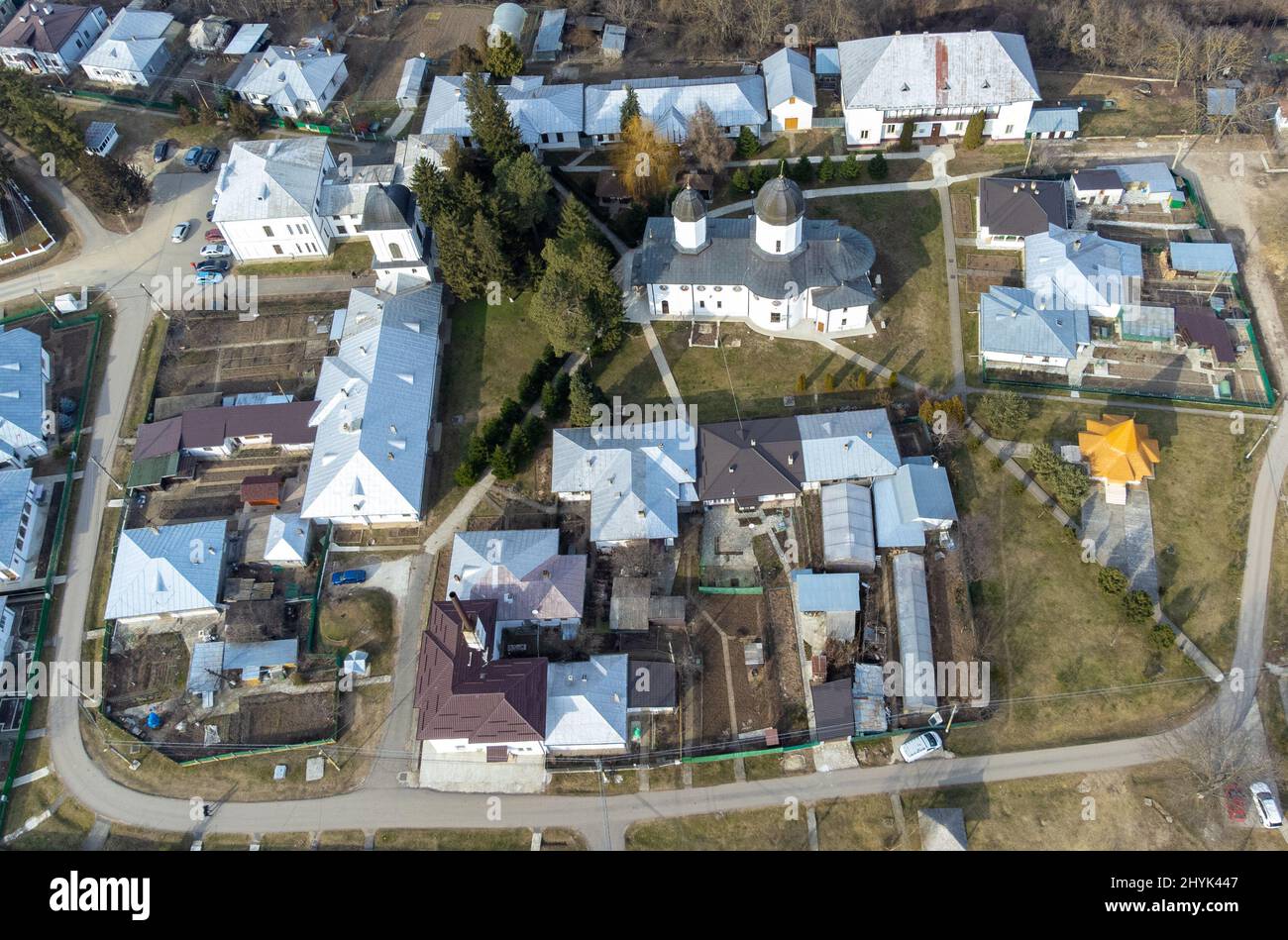 Aerial landscape with Tiganesti Monastery - Romania Stock Photo - Alamy