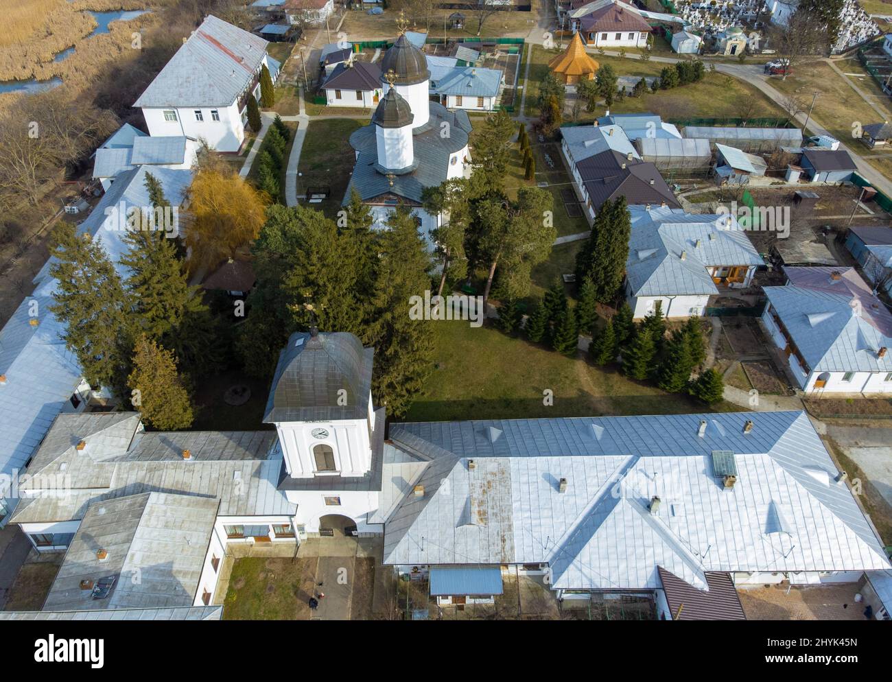 Aerial landscape with Tiganesti Monastery - Romania Stock Photo - Alamy