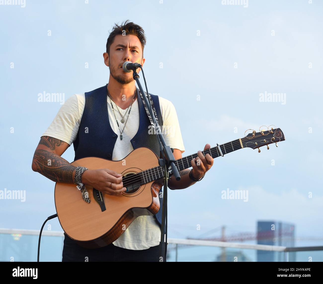 Justin Young from Gone West onstage at BMI's Rooftop on the Row held at ...