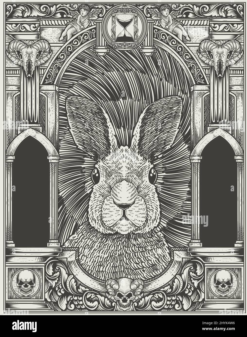illustration vintage rabbit with engraving style Stock Vector Image ...