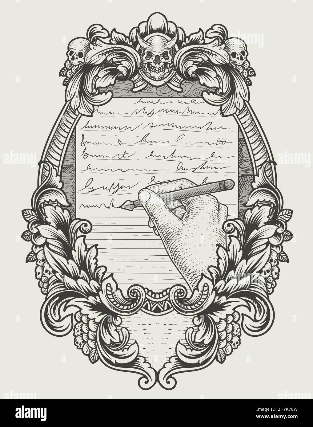 illustration antique hand writing with engraving style Stock Vector ...